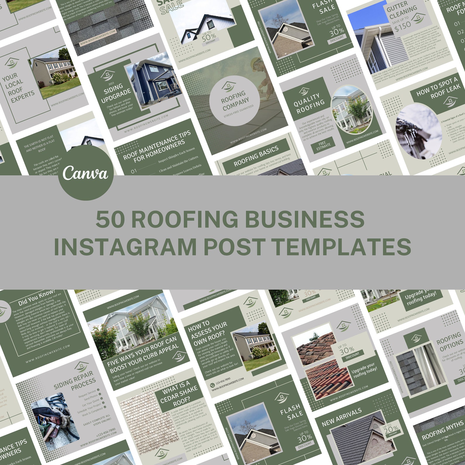 50 Roofing Instagram Post Templates for Canva Roofing Business ...