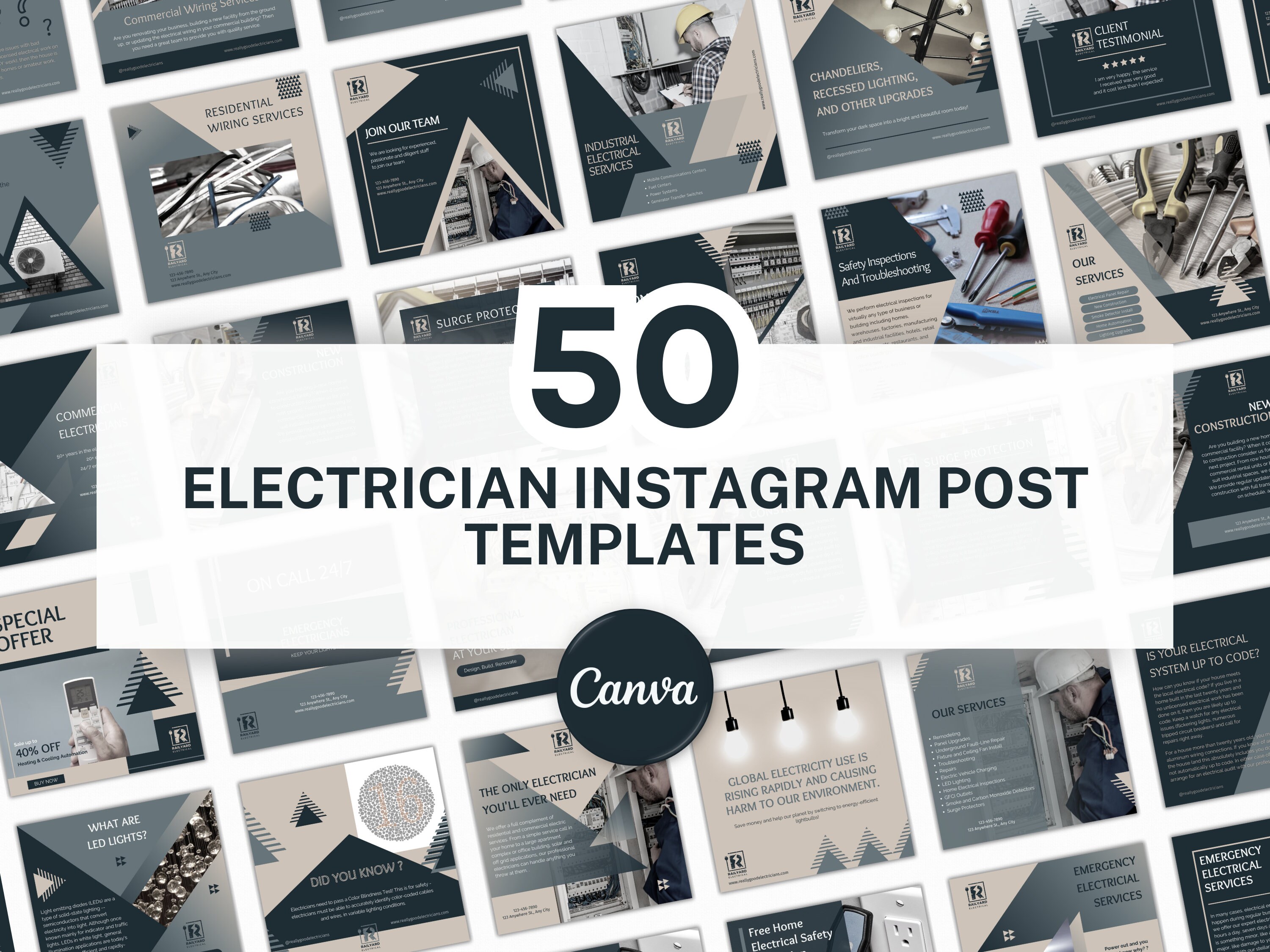 50 Electrician Instagram Post Templates for Canva - Electrical Business ...