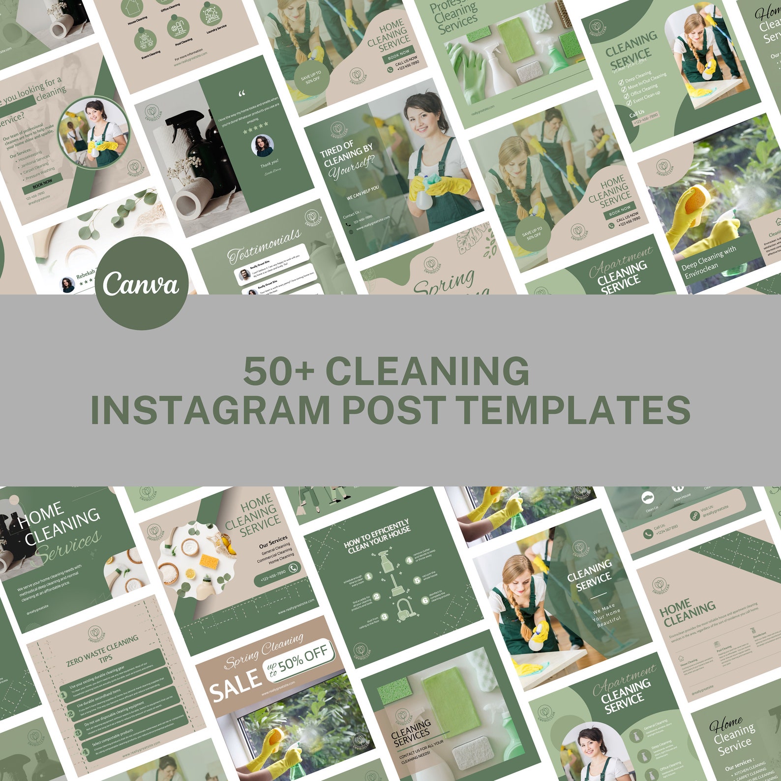 50 Cleaning Instagram Post Templates for Canva Cleaning Business ...