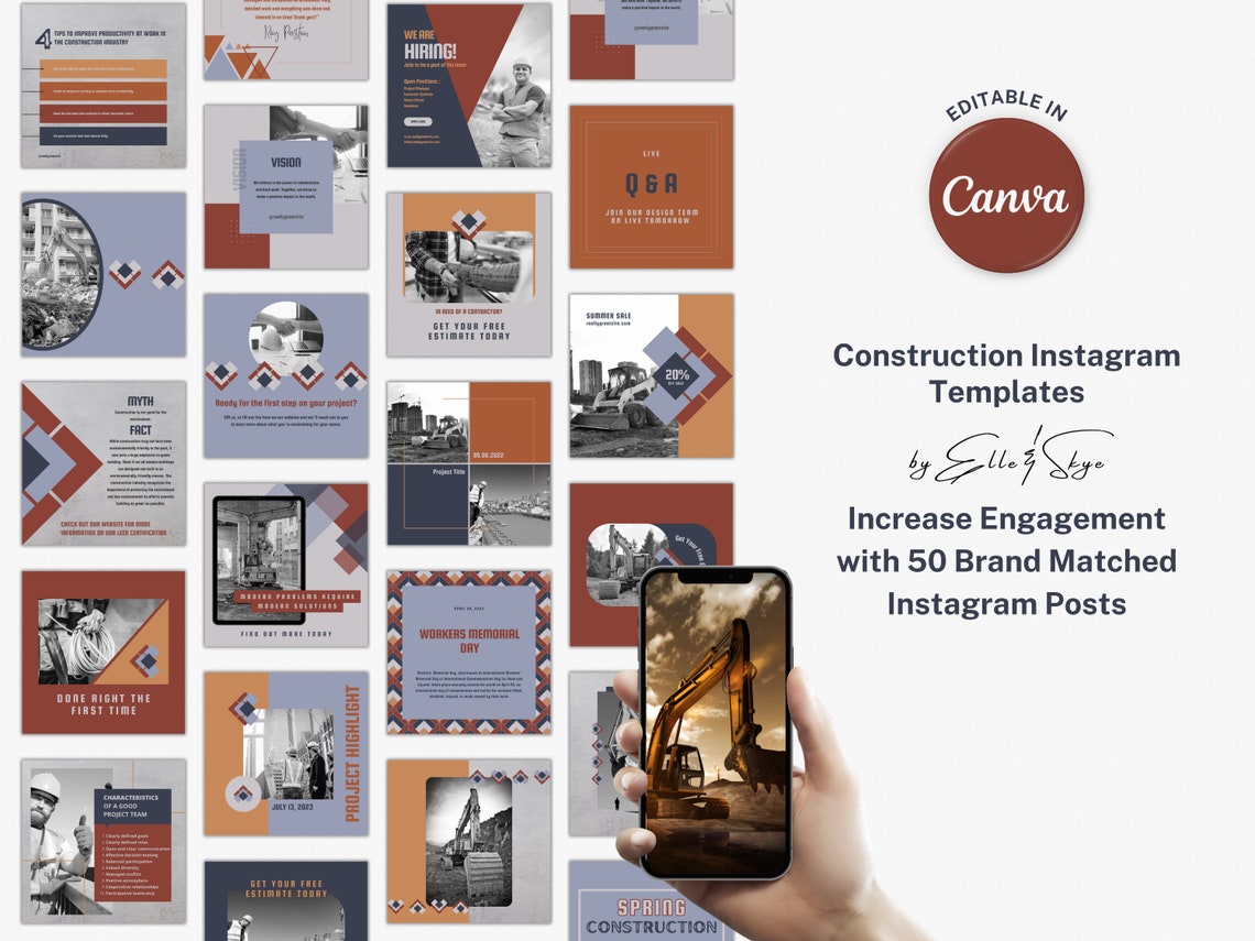 50 Construction Instagram Post Templates for Canva - Contractor ...