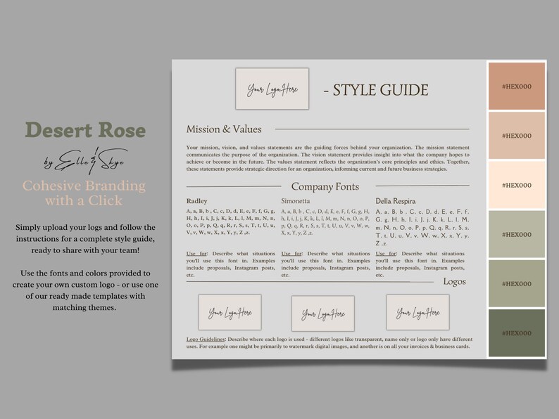 Desert Rose Brand Palette, Editable Canva Colour Palette With Hex Codes ...