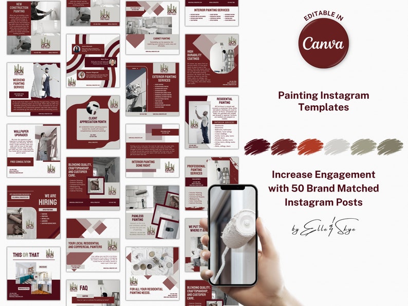 50 Painting Business Instagram Post Templates for Canva | Painter ...
