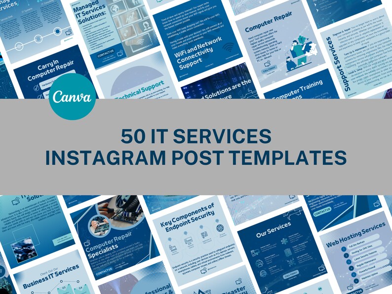 50 IT Services Instagram Post Templates for Canva Computer - Etsy