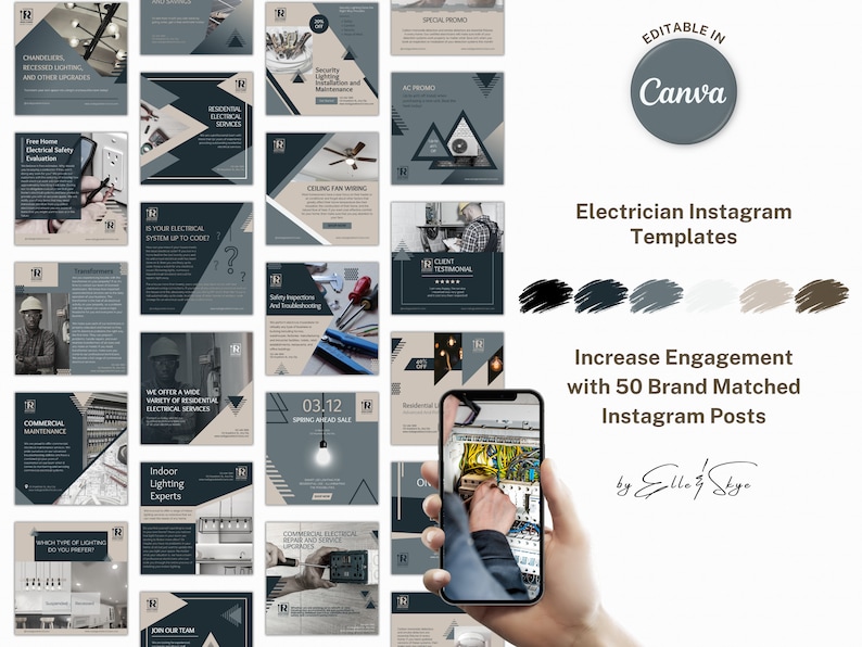 50 Electrician Instagram Post Templates for Canva - Electrical Business ...