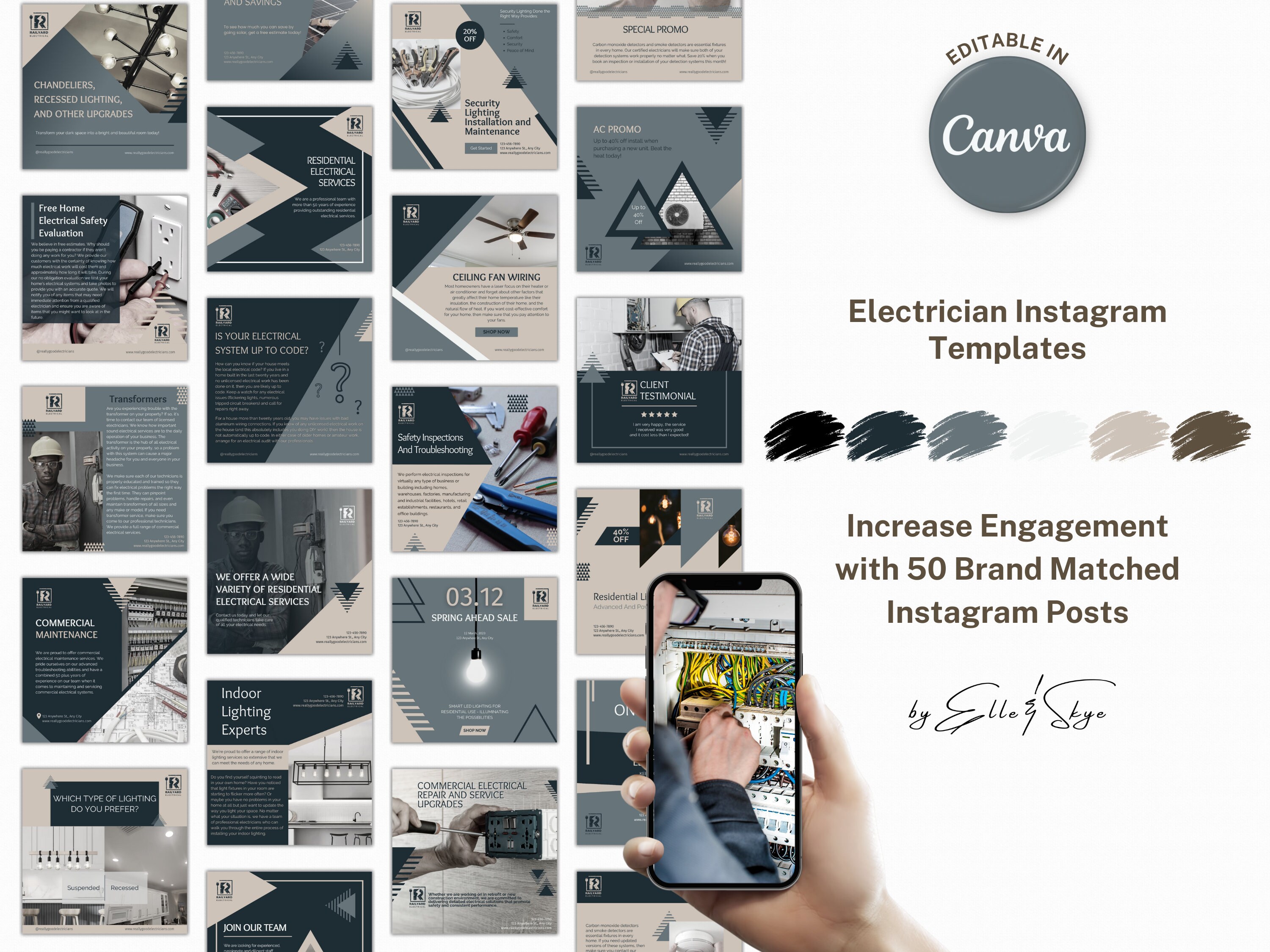 50 Electrician Instagram Post Templates for Canva - Electrical Business ...