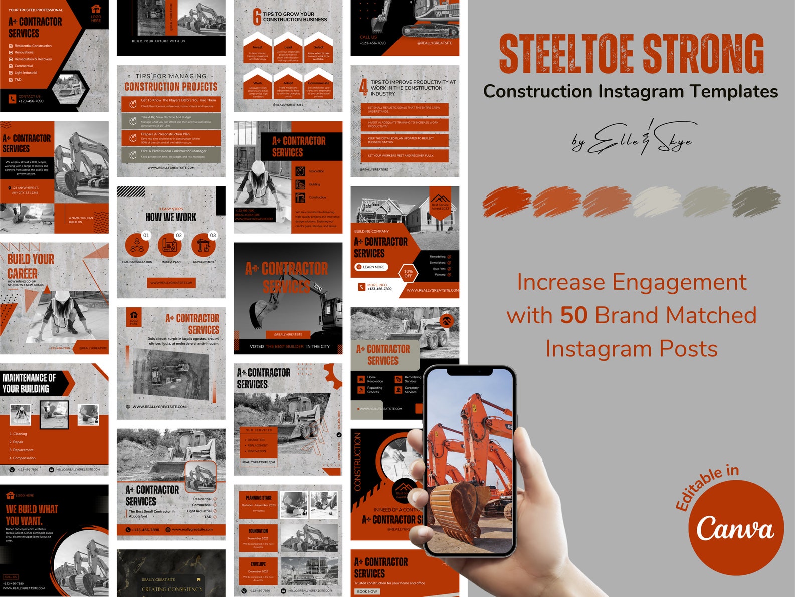 50 Construction Instagram Post Templates for Canva - Etsy