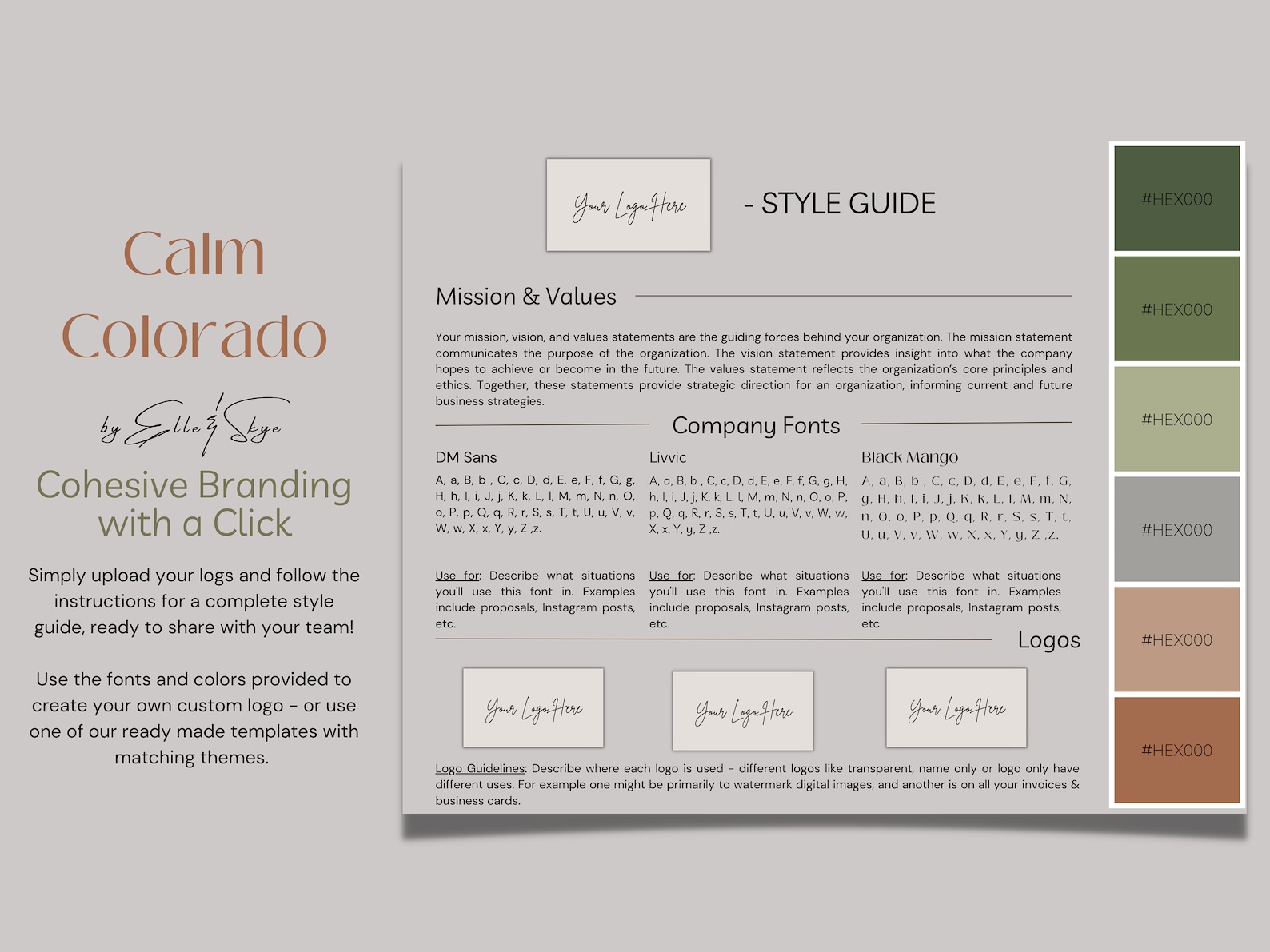 Calm Colorado Brand Palette, Editable Canva Colour Palette With Hex ...