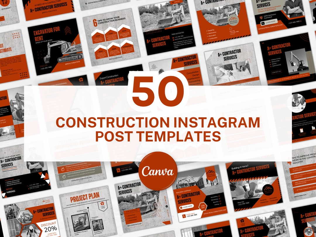50 Construction Instagram Post Templates for Canva - Contractor ...