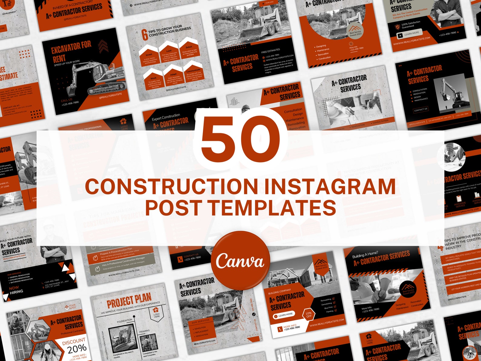 50 Construction Instagram Post Templates for Canva - Contractor Instagram - Steeltoe Strong ...