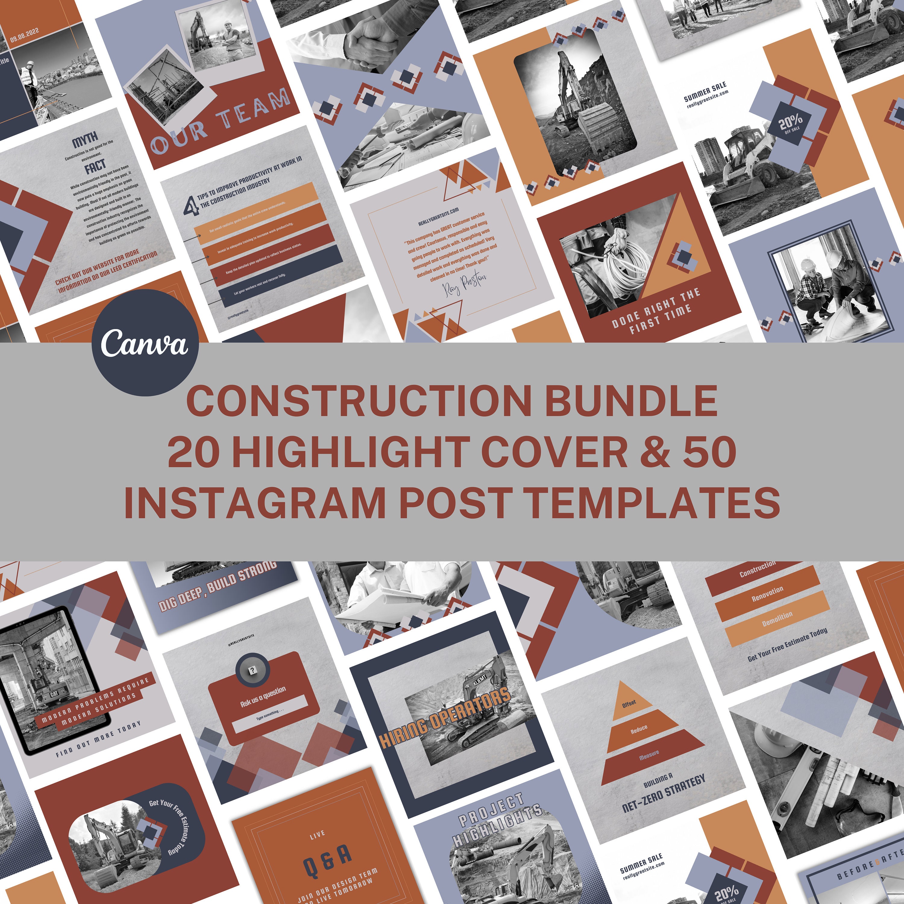 50 Construction Instagram Post Templates for Canva Contractor Instagram ...