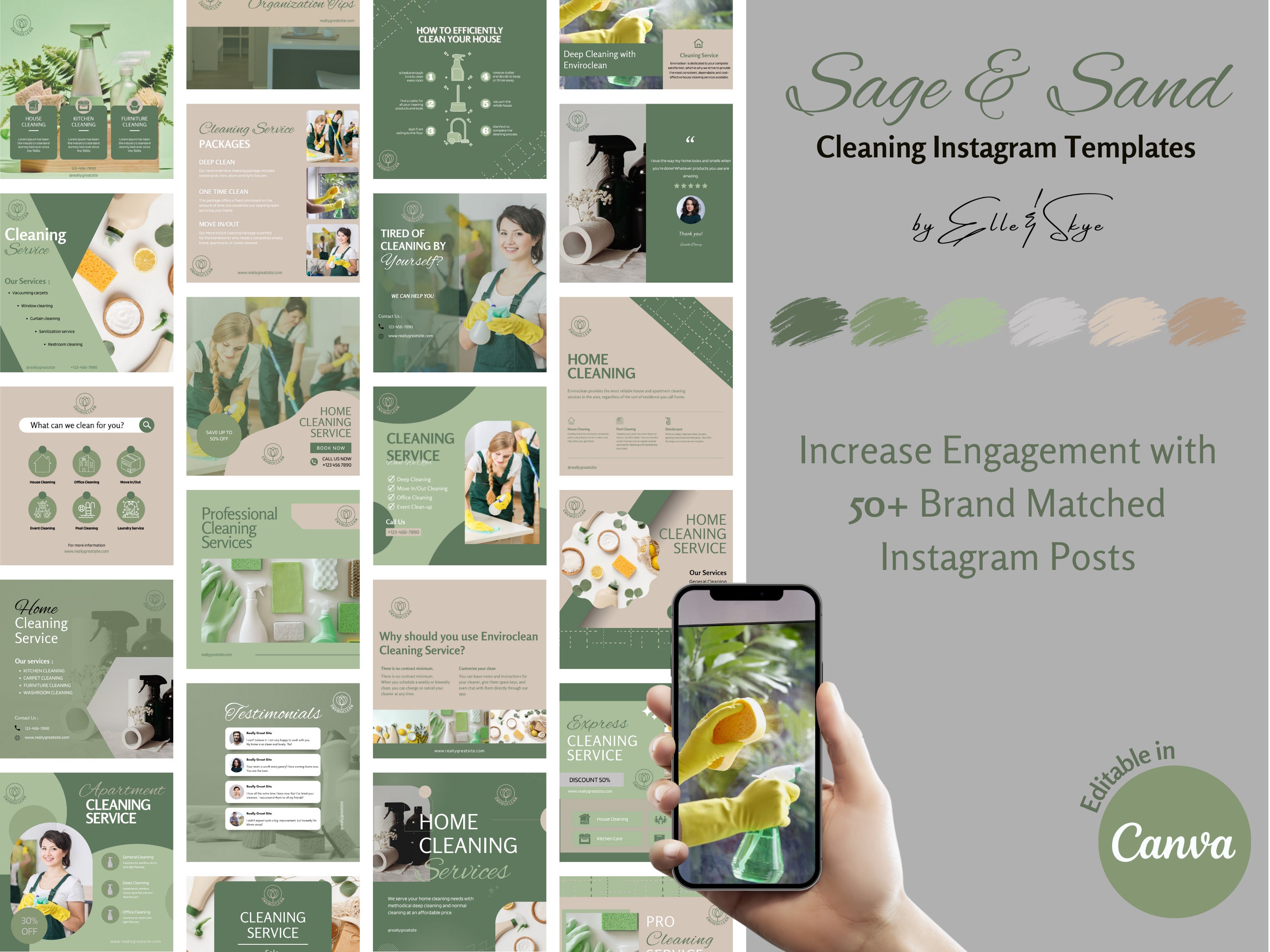 50 Cleaning Instagram Post Templates for Canva Cleaning - Etsy