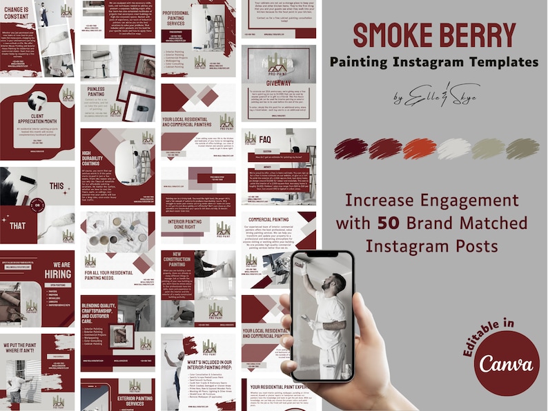 50 Painting Business Instagram Post Templates for Canva | Painter ...