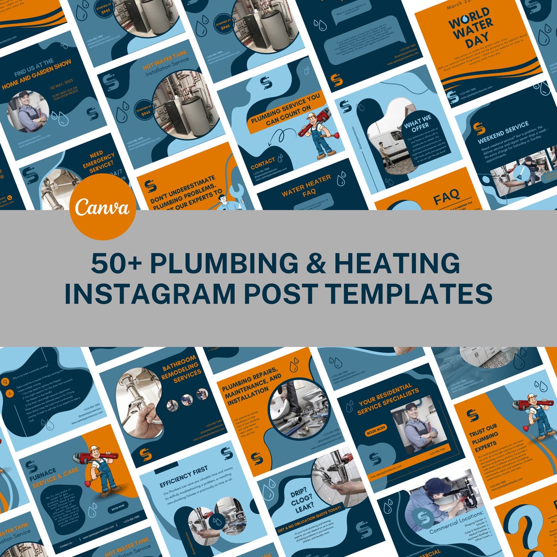 50 Plumbing & Heating Instagram Post Templates for Canva Plumbing ...