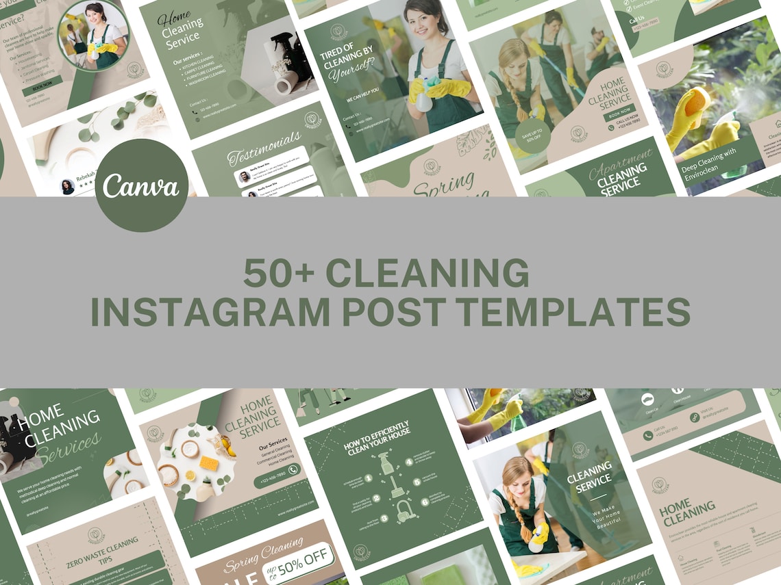50 Cleaning Instagram Post Templates for Canva Cleaning - Etsy