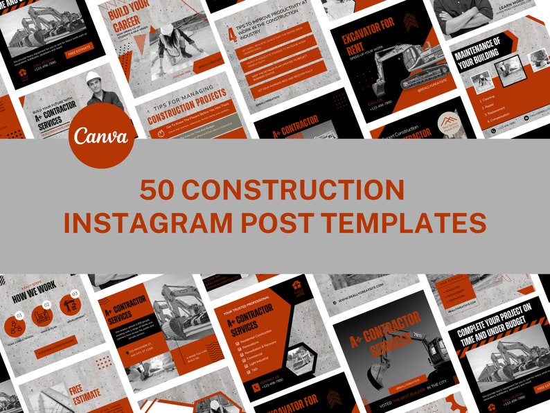 50 Construction Instagram Post Templates for Canva - Etsy