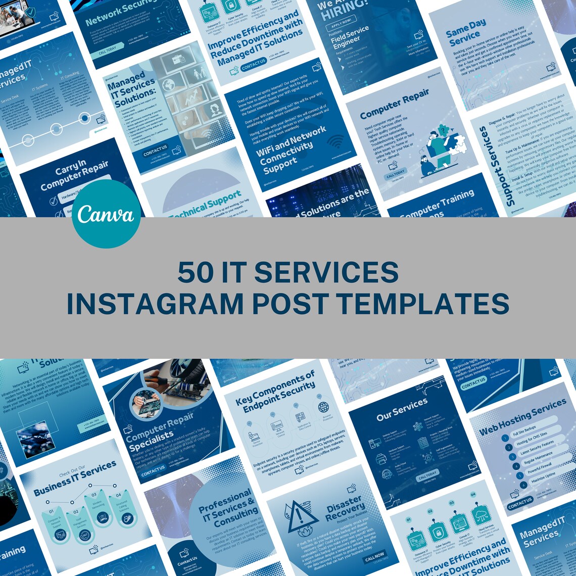 50 IT Services Instagram Post Templates for Canva Computer Repair ...