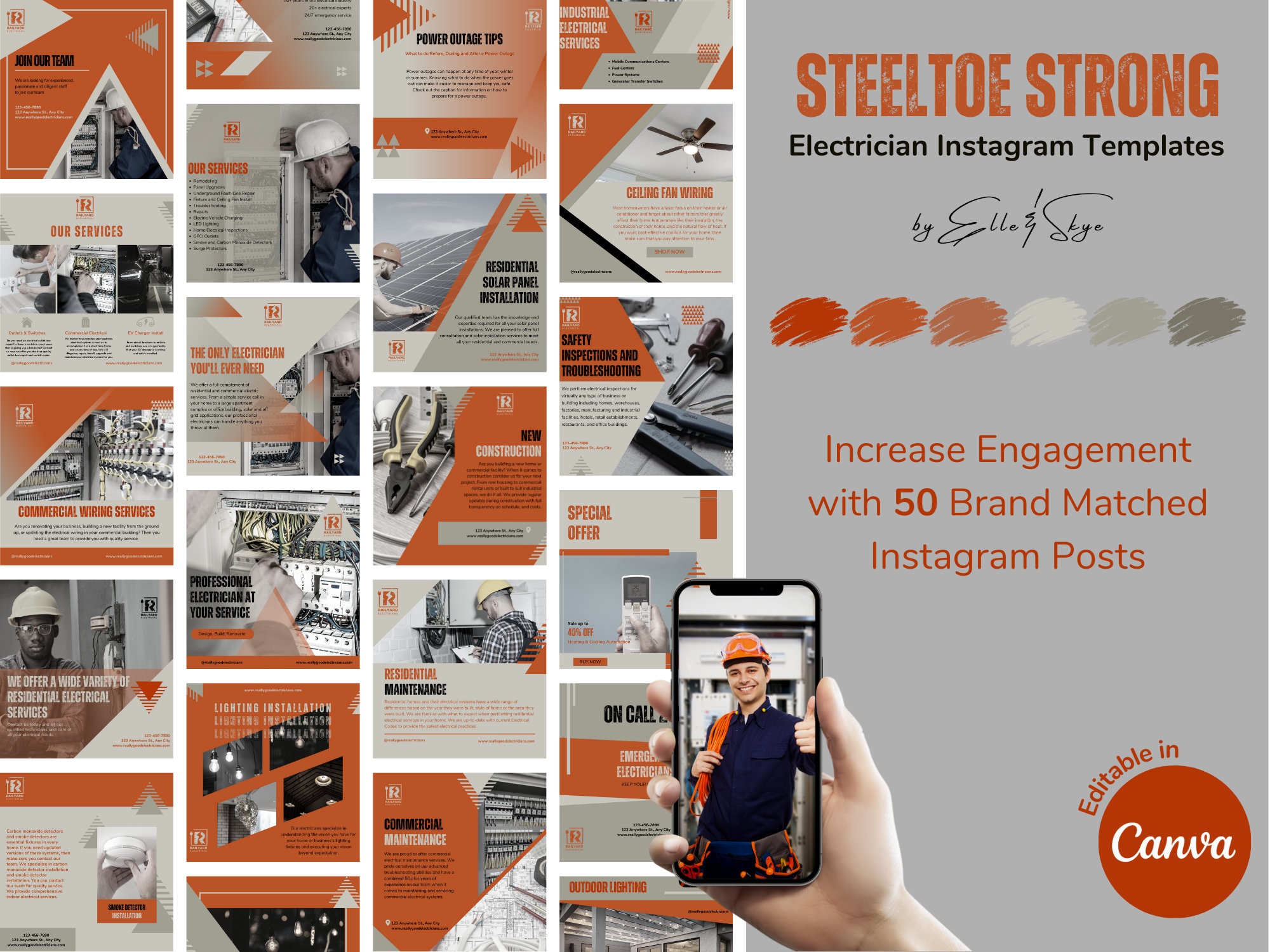50 Electrician Instagram Post Templates for Canva Electrical Business ...