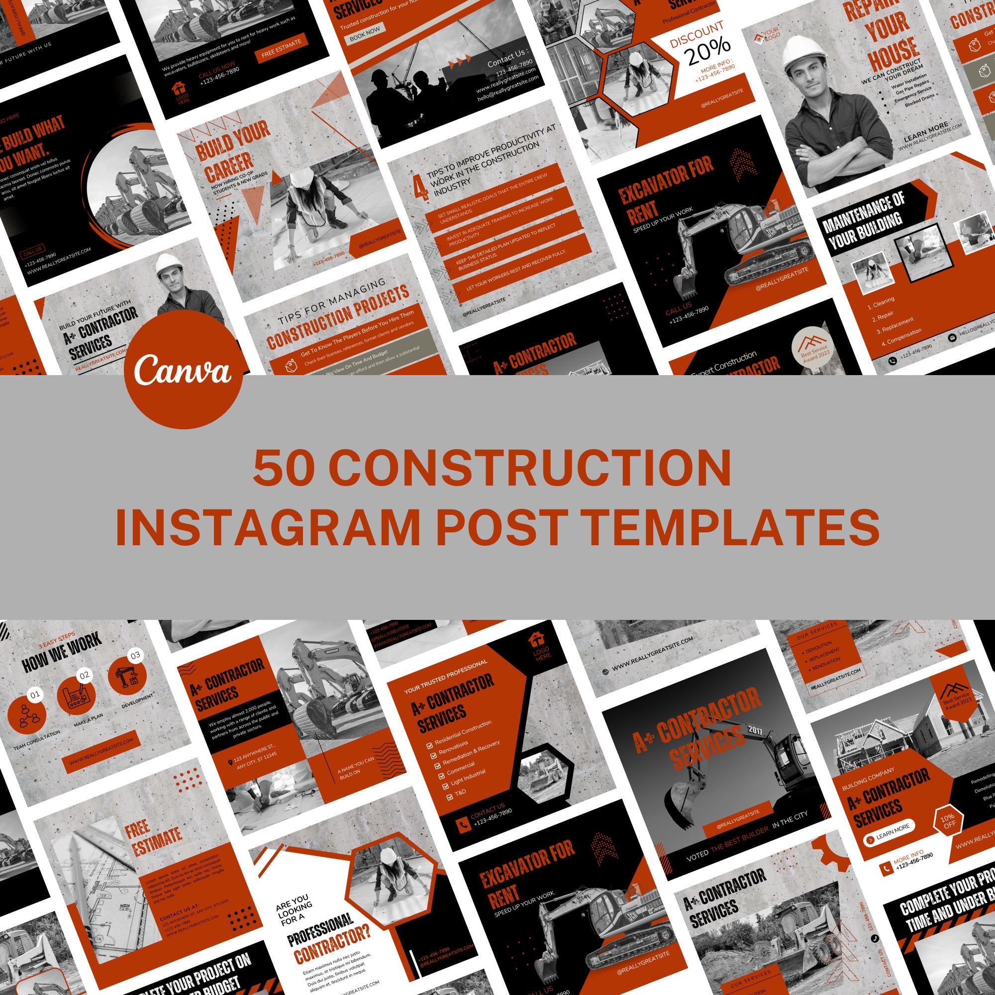 50 Construction Instagram Post Templates for Canva Contractor Instagram ...