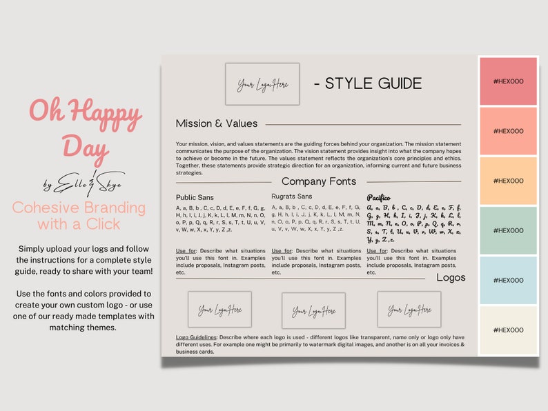 Oh Happy Day Brand Palette, Editable Canva Colour Palette With Hex ...