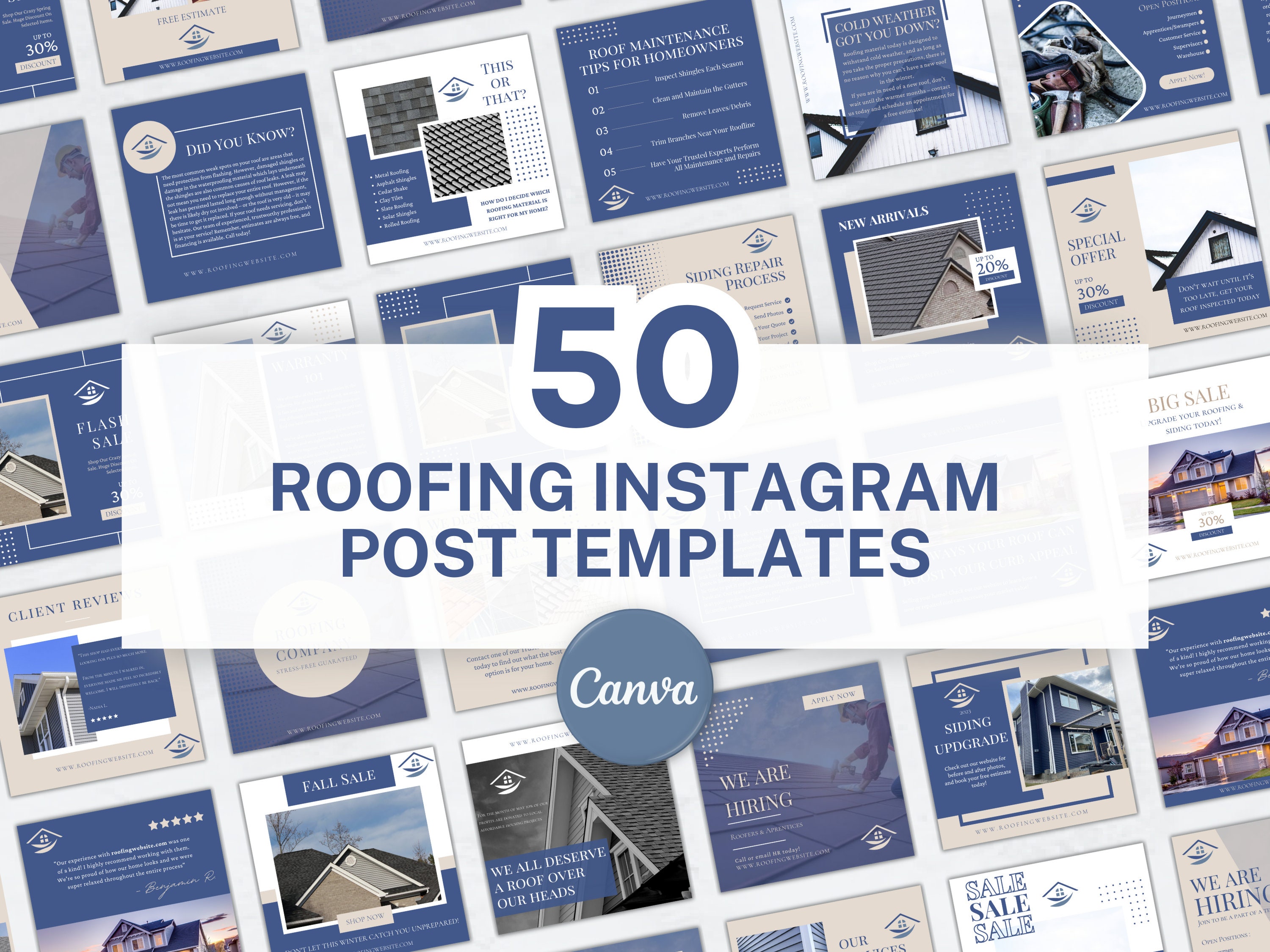 50 Roofing Instagram Post Templates for Canva Roofing Business ...