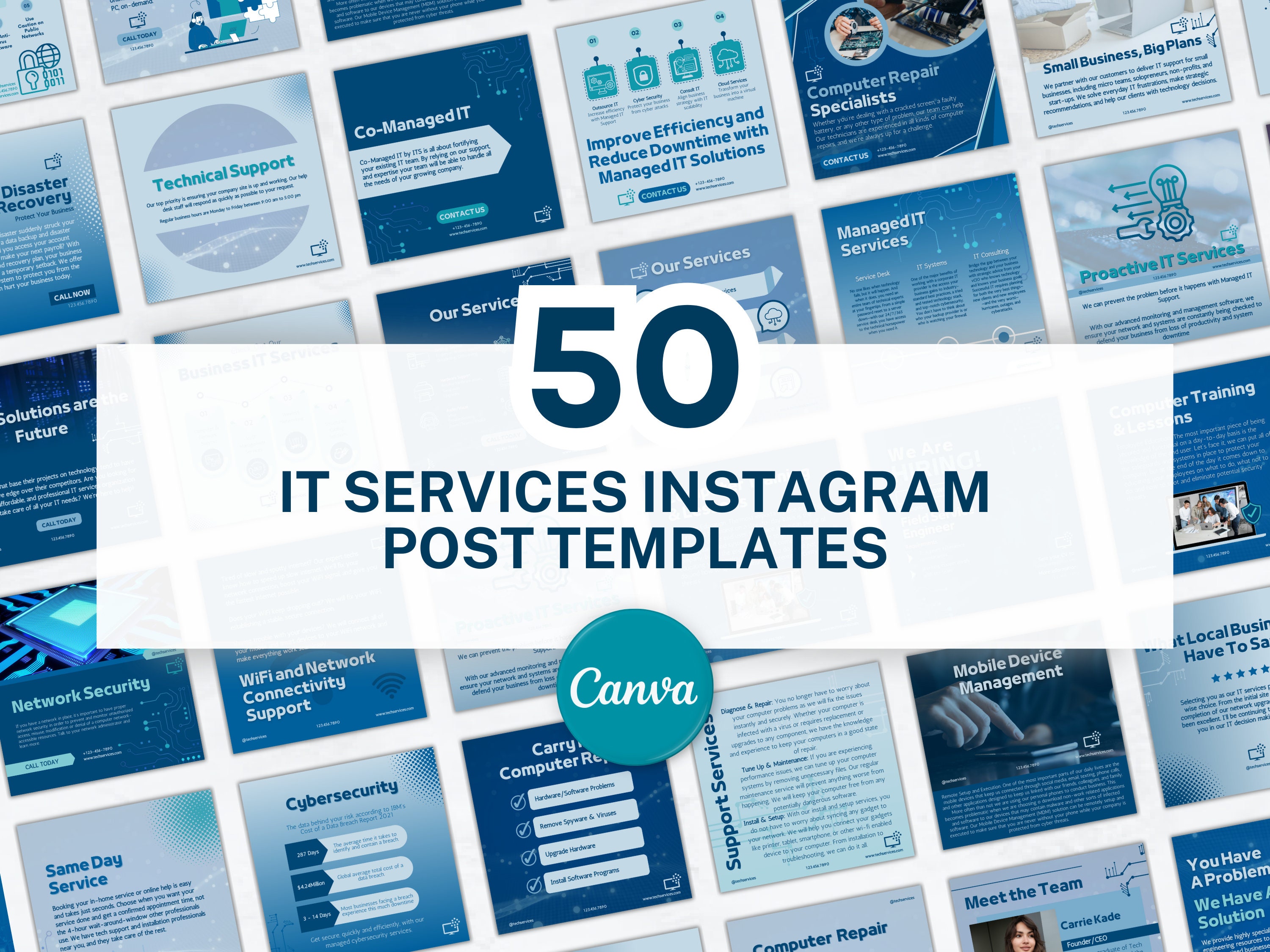 50 IT Services Instagram Post Templates for Canva | Computer Repair ...