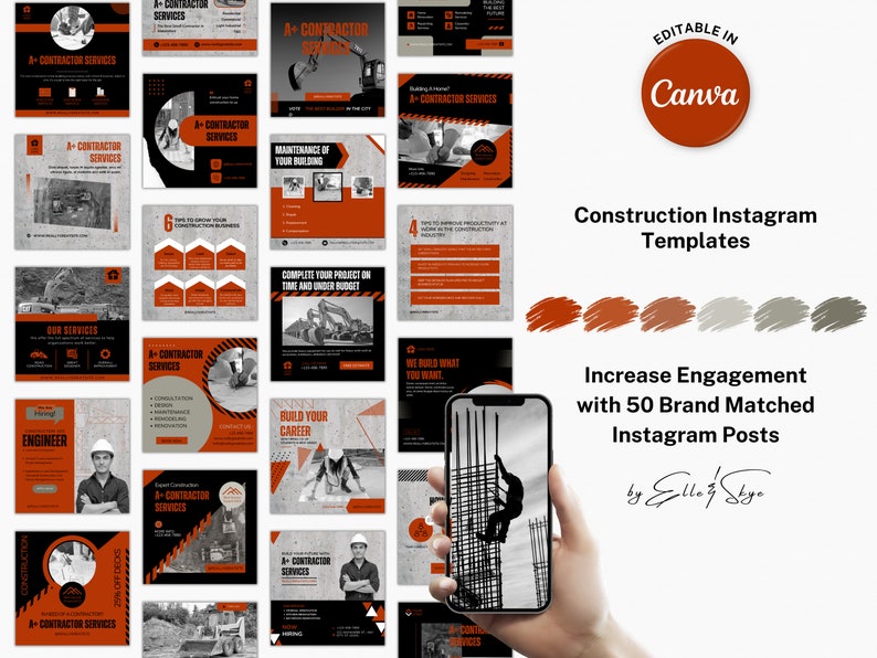 50 Construction Instagram Post Templates for Canva - Contractor ...