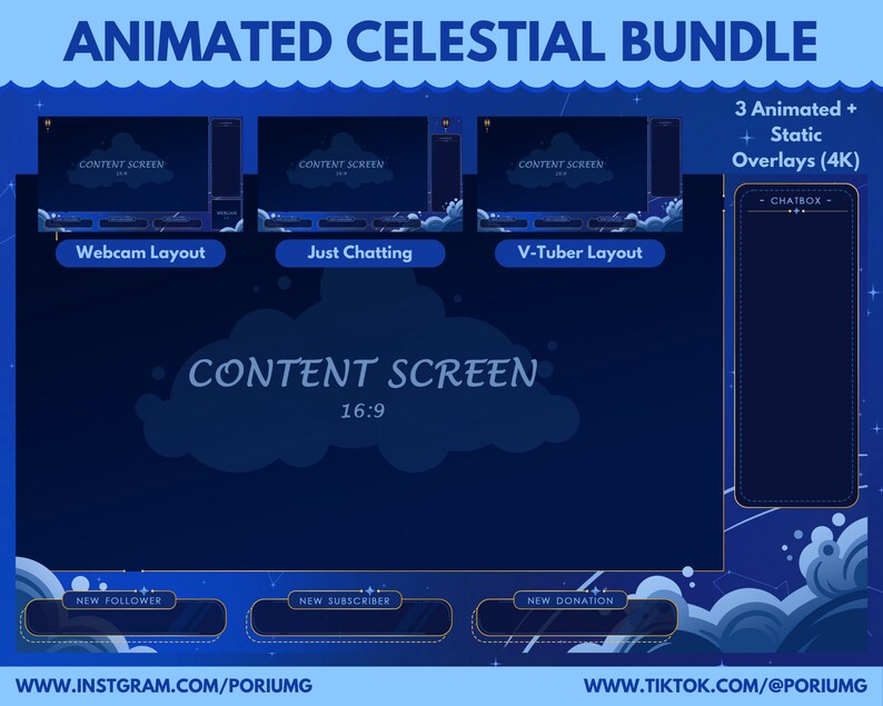 Animated Celestial Twitch Stream Overlay Package: Space Clouds, Sub ...