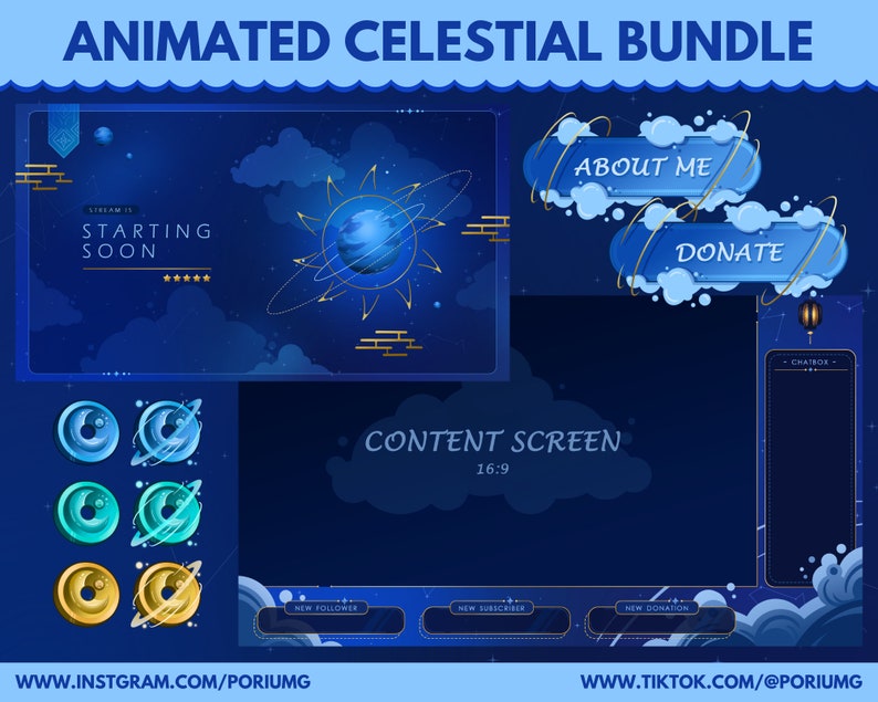 Animated Celestial Twitch Stream Overlay Package: Space Clouds, Sub ...
