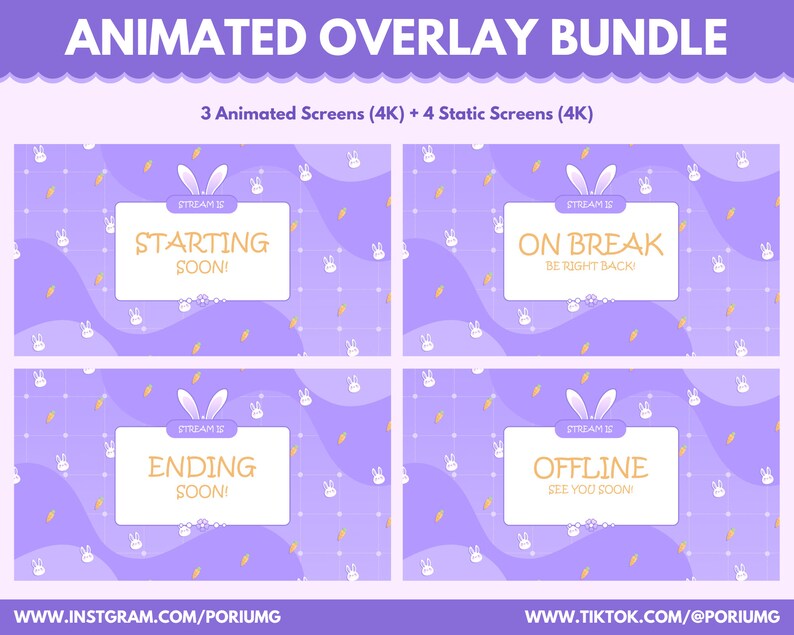 Animated Cute Bunny Twitch Overlays | Twitch Screens | Starting Soon ...