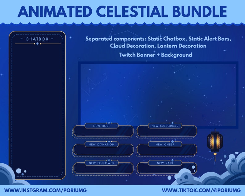 Animated Celestial Twitch Stream Overlay Package: Space Clouds, Sub ...