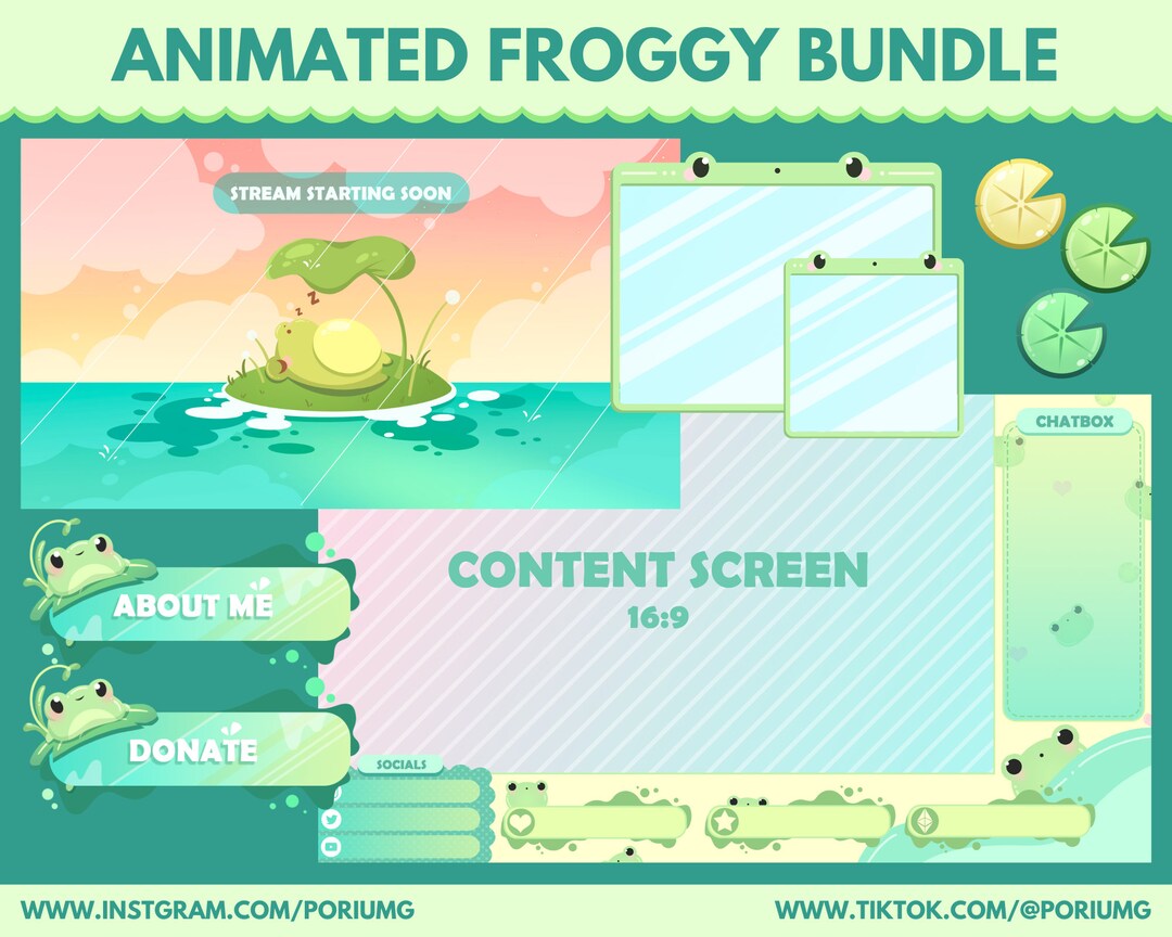 Animated Kawaii Frog Twitch Stream Package: Overlays, Screens, Panels ...