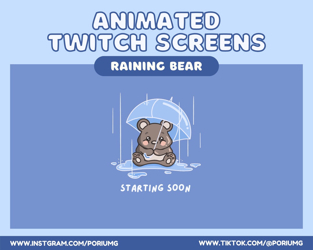 Animated Raining Bear Twitch Screens: Kawaii Stream Overlay (digital ...