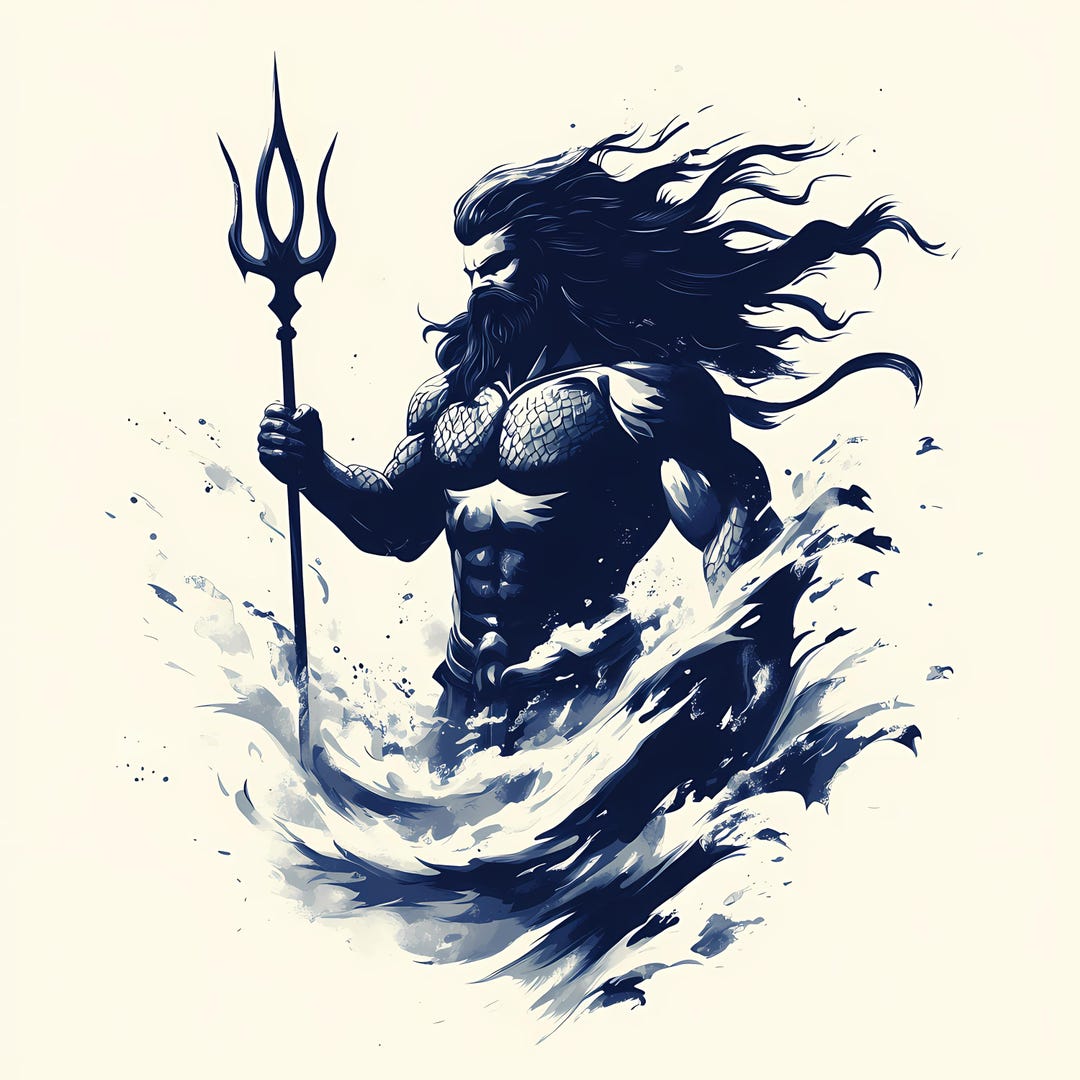Poseidon Wall Art, Greek Mythology Digital Download, Ocean God Artwork ...