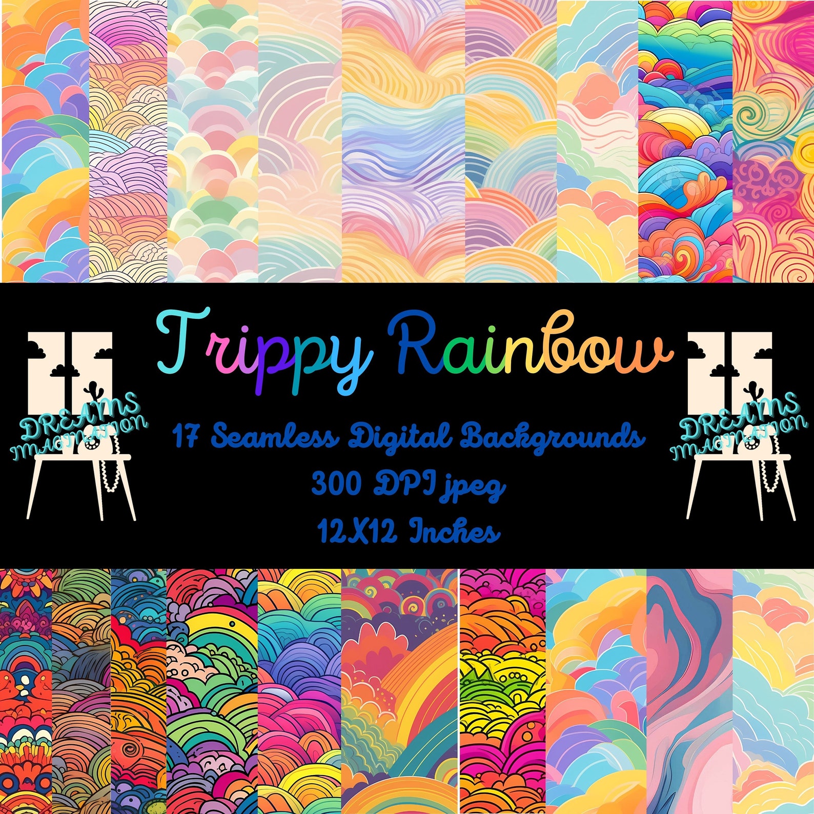 Trippy Rainbow Pattern-patterns Digital Download-patterns Digital Paper ...