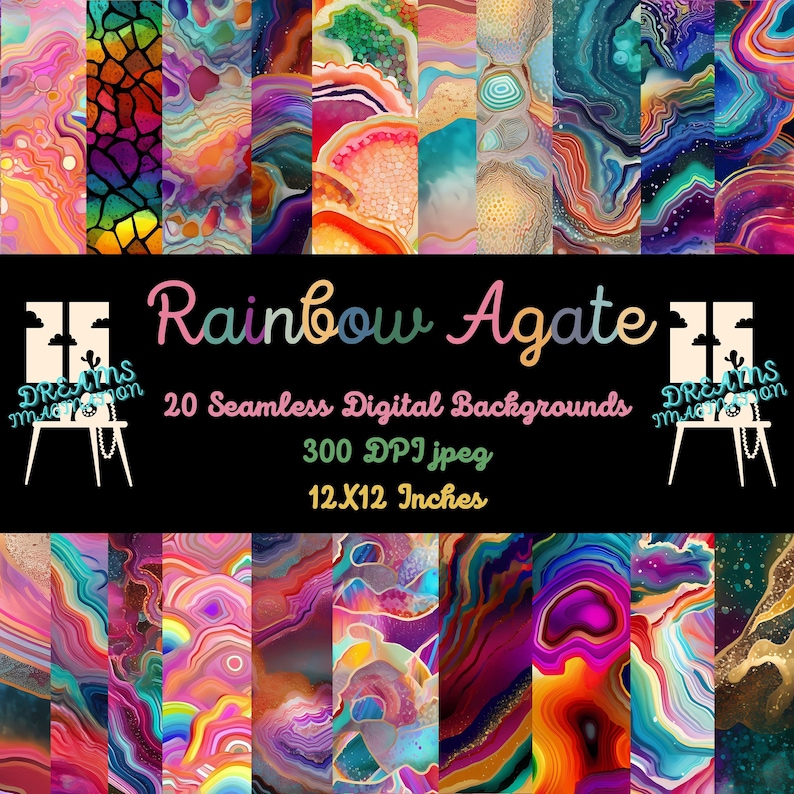 Rainbow Agate Digital Paper: 20 Seamless Patterns (12x12, 300 Dpi JPG ...