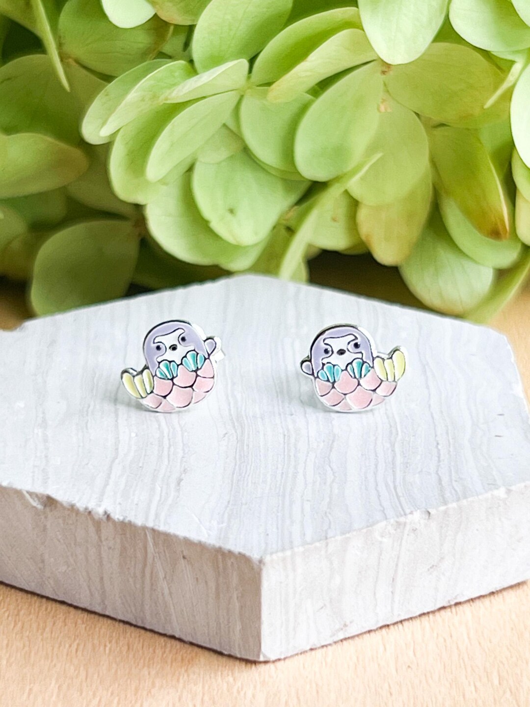 Adorable Girl's Sterling Silver Mermaid Sloth Stud Earrings - Etsy