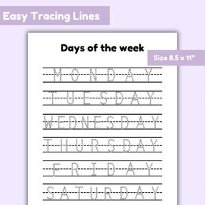 Days of the Week Tracing Worksheets Printable Tracing Printable ...
