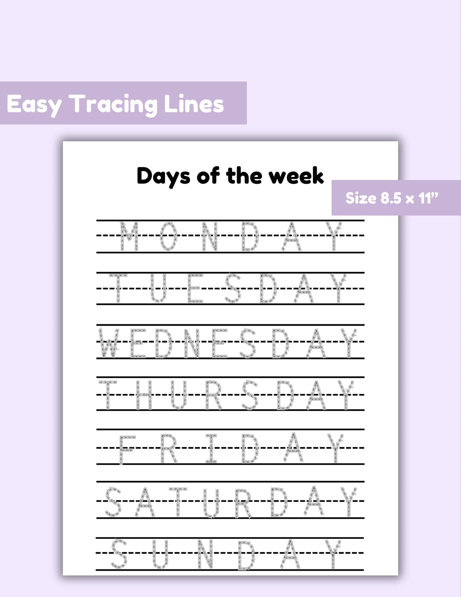 Days of the Week Tracing Worksheets Printable Tracing Printable ...