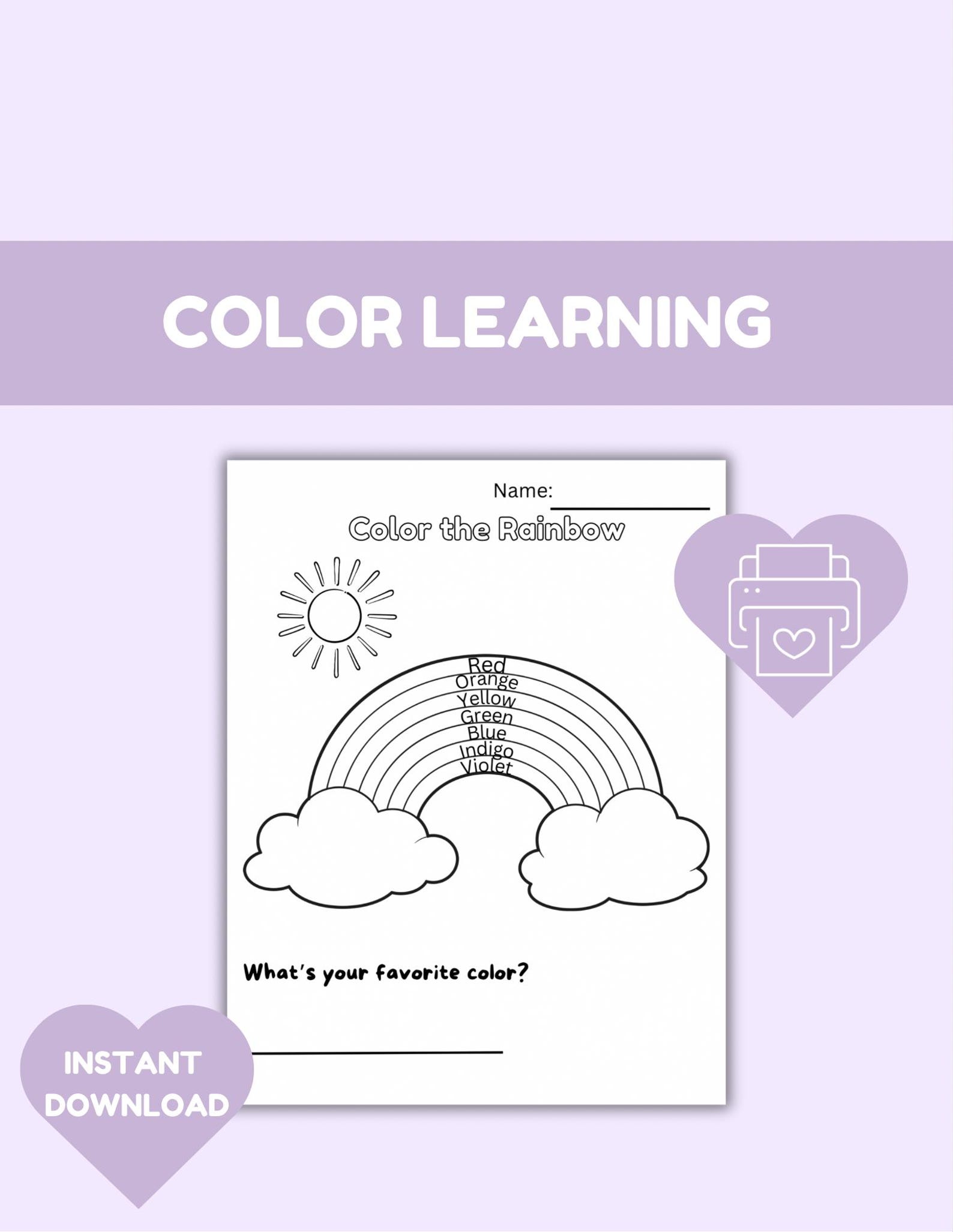 Rainbow Coloring Worksheet Printable Rainbow Coloring Page Preschool ...