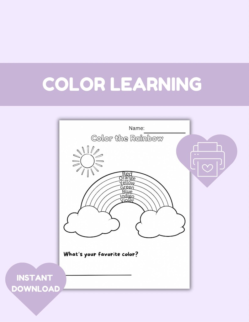 Rainbow Coloring Worksheet Printable Rainbow Coloring Page Preschool ...