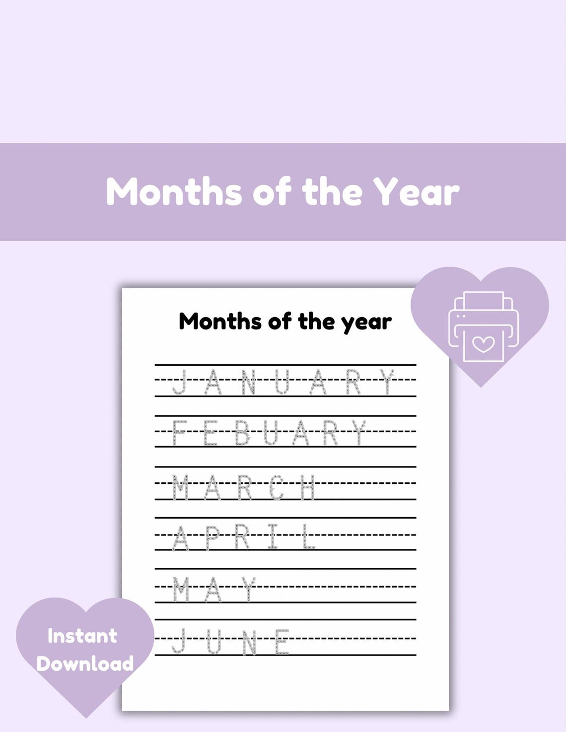 Months of the Year Tracing Worksheet Printable Handwriting Practice ...