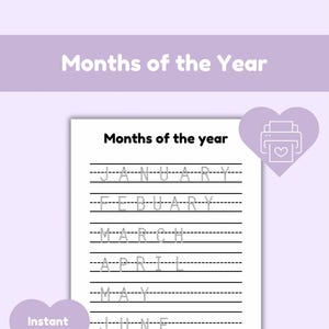 Months of the Year Tracing Worksheet Printable Handwriting Practice ...