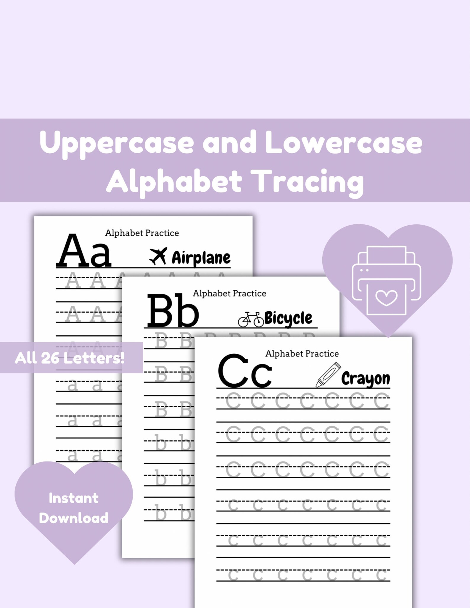 26 Printable Uppercase and Lowercase Alphabet Tracing Worksheets ...