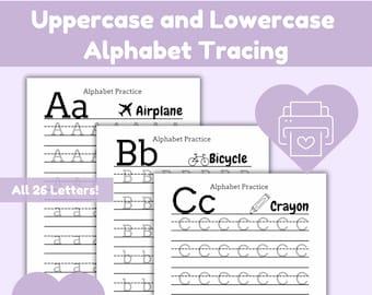 Alphabet Tracing, Worksheets, 26 Printable Uppercase and Lower ...