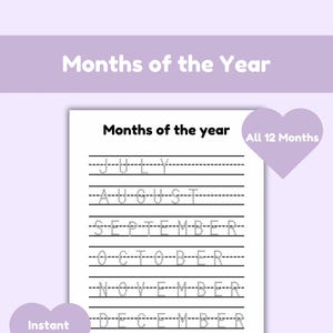 Months of the Year Tracing Worksheet Printable Handwriting Practice ...