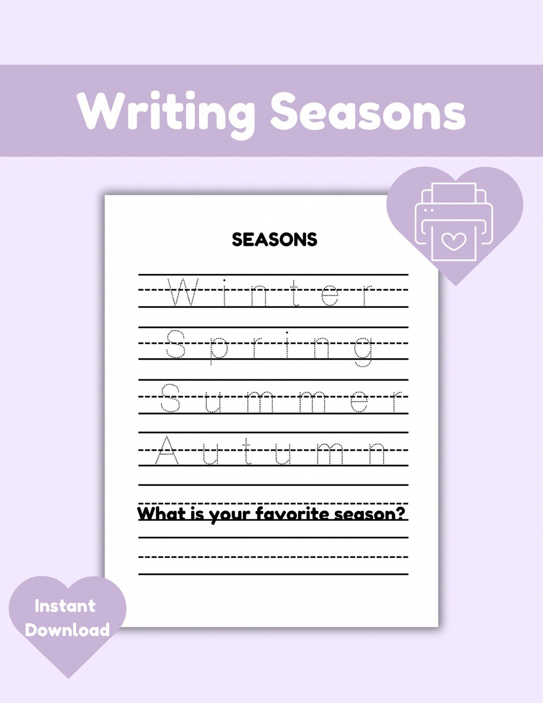 Seasons Tracing Worksheet Learning Seasons Preschool - Kindergarten ...