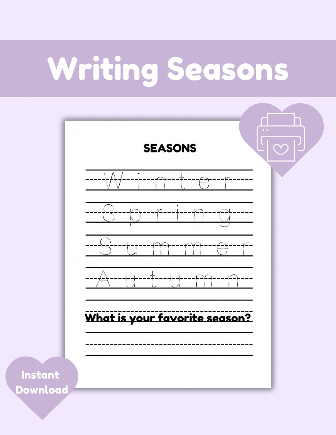 Seasons Tracing Worksheet Learning Seasons Preschool Kindergarten ...