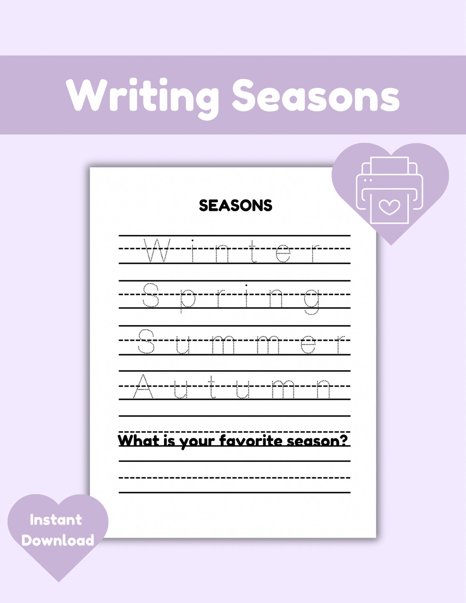 Seasons Tracing Worksheet Learning Seasons Preschool Kindergarten ...