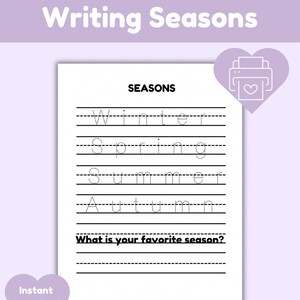 Seasons Tracing Worksheet Learning Seasons Preschool - Kindergarten ...