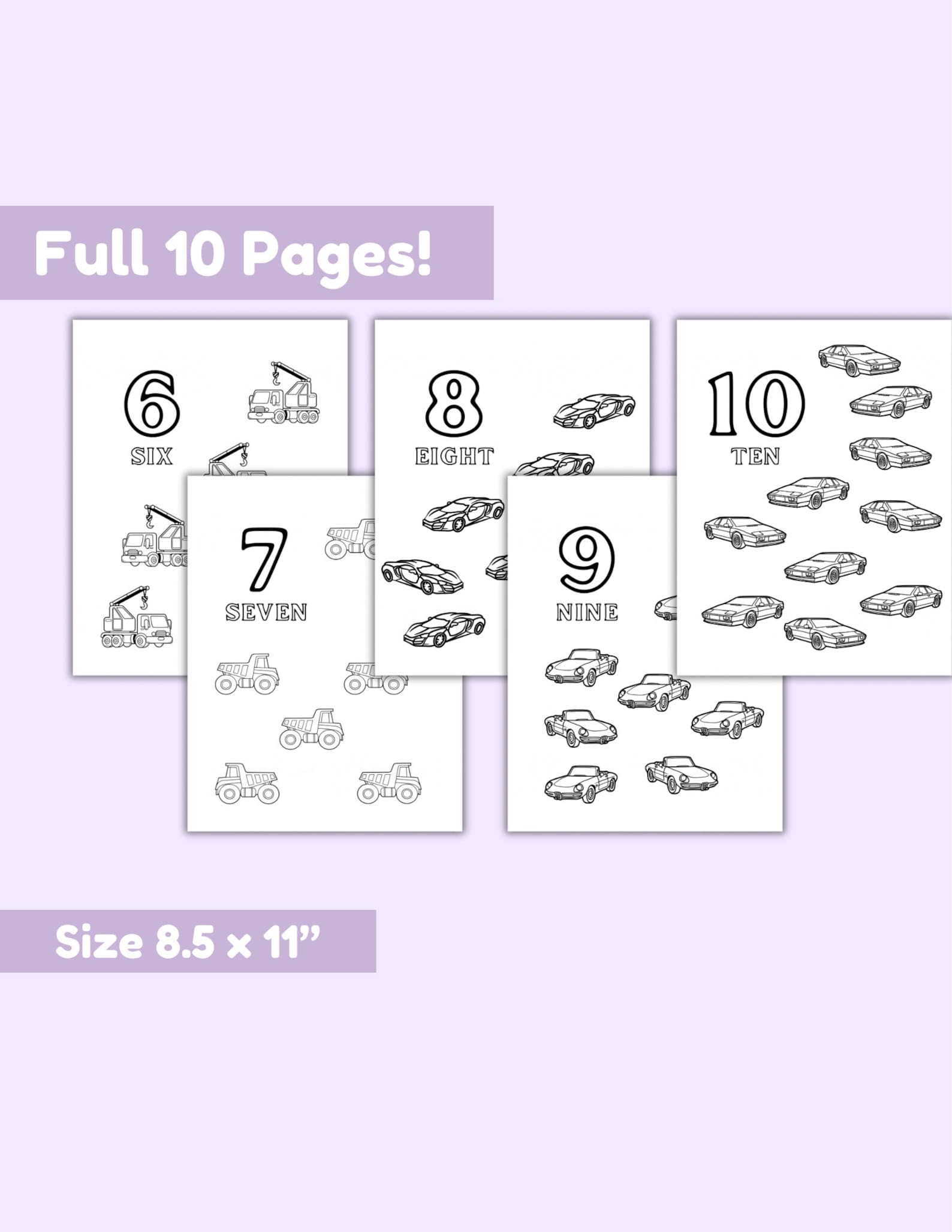 Coloring Numbers Printable Pages 1-10 Cars Coloring Pages Preschool ...